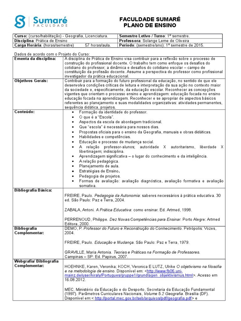 Plano de Aula 2015 | PDF | Pedagogia | Aprendizado