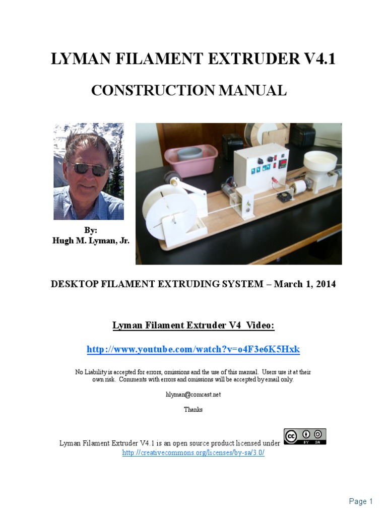 Lyman Filament Extruder v4.1 Manual | PDF | Screw | Electrical Connector