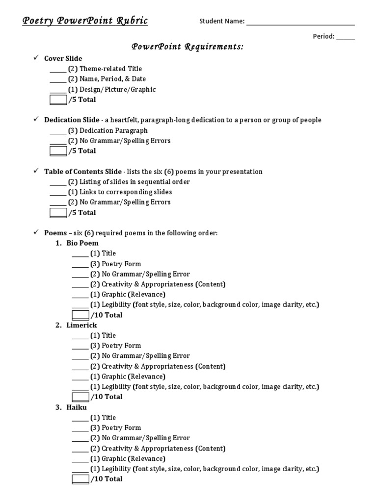 Poetry Powerpoint Rubric - English 10 | PDF | Typography | Poetry