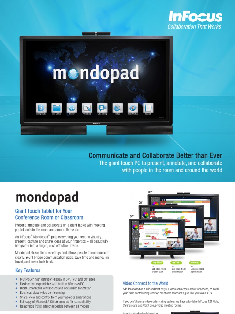 InFocus Mondopad INF5720 INF7021 INF8021 Datasheet | PDF | Personal ...