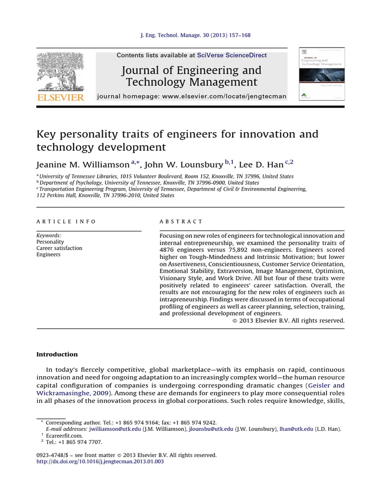 Key Personality Traits of Engineers For Innovation and Technology ...