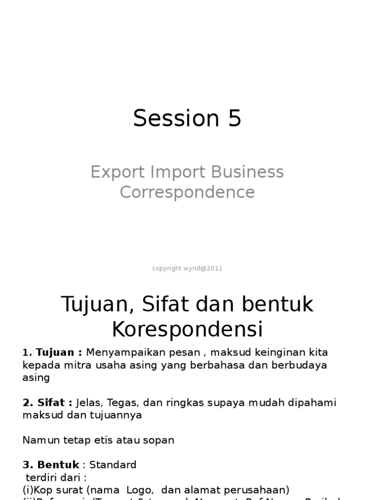 Session 5: Export Import Business Correspondence | PDF | Marketing | Economies