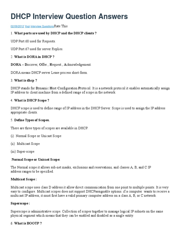 DHCP Interview Question | Download Free PDF | Ip Address | Domain Name System