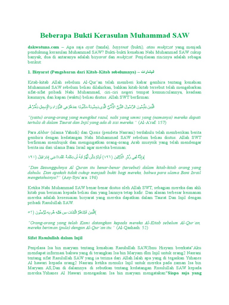 Beberapa Bukti Kerasulan Muhammad SAW | PDF | Filsafat | Agama & Spiritualitas