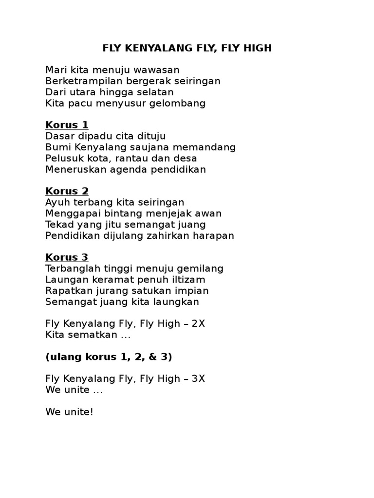 Lyric Lagu Fly Kenyalang Fly Fly High | PDF | Agama & Spiritualitas