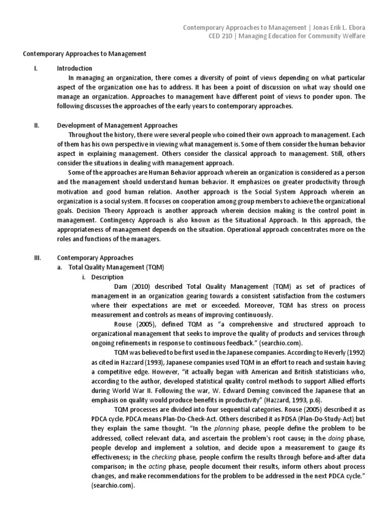 Contemporary Approaches To Management | PDF | Employment | Business