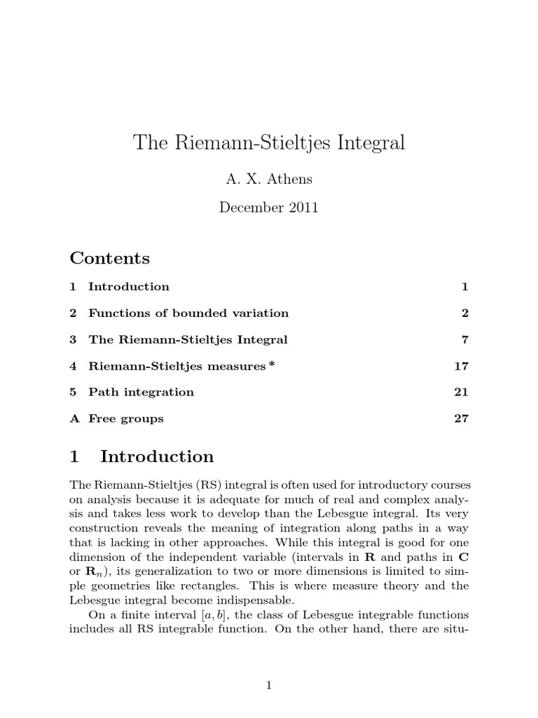 Riemann Stieltjes Integral | PDF | Lebesgue Integration | Analysis