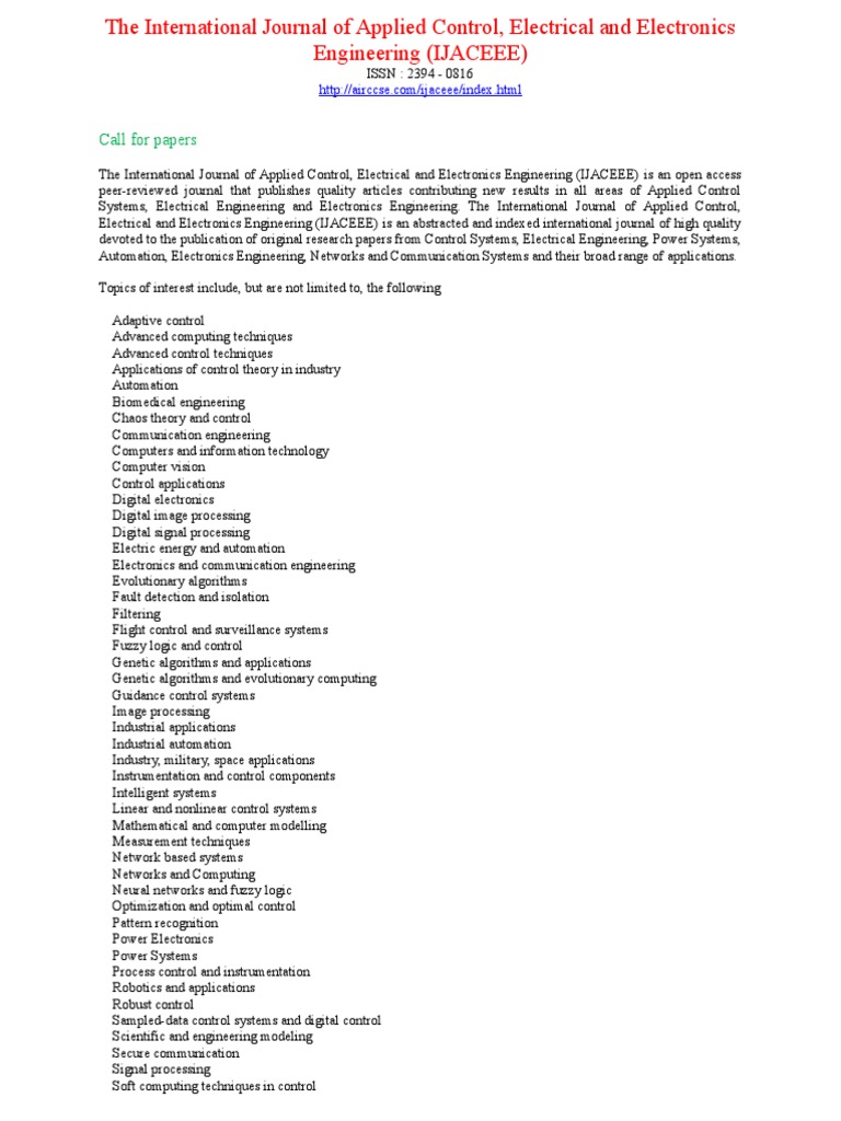 The International Journal of Applied Control, Electrical and ...