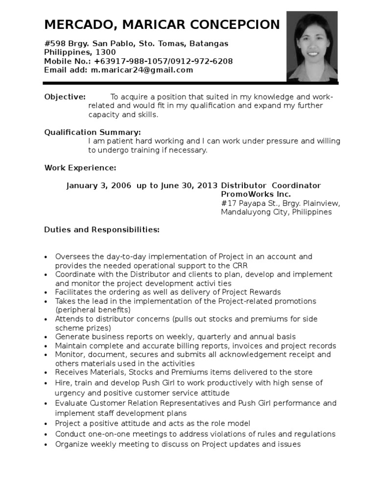 Maricar Mercado Resume | Download Free PDF | Business