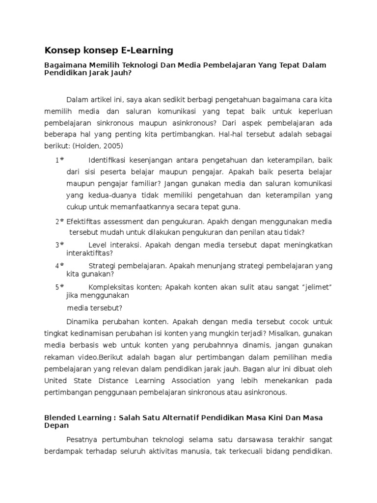 Konsep Dasar e Learning Dan Apa Itu e Learning | PDF