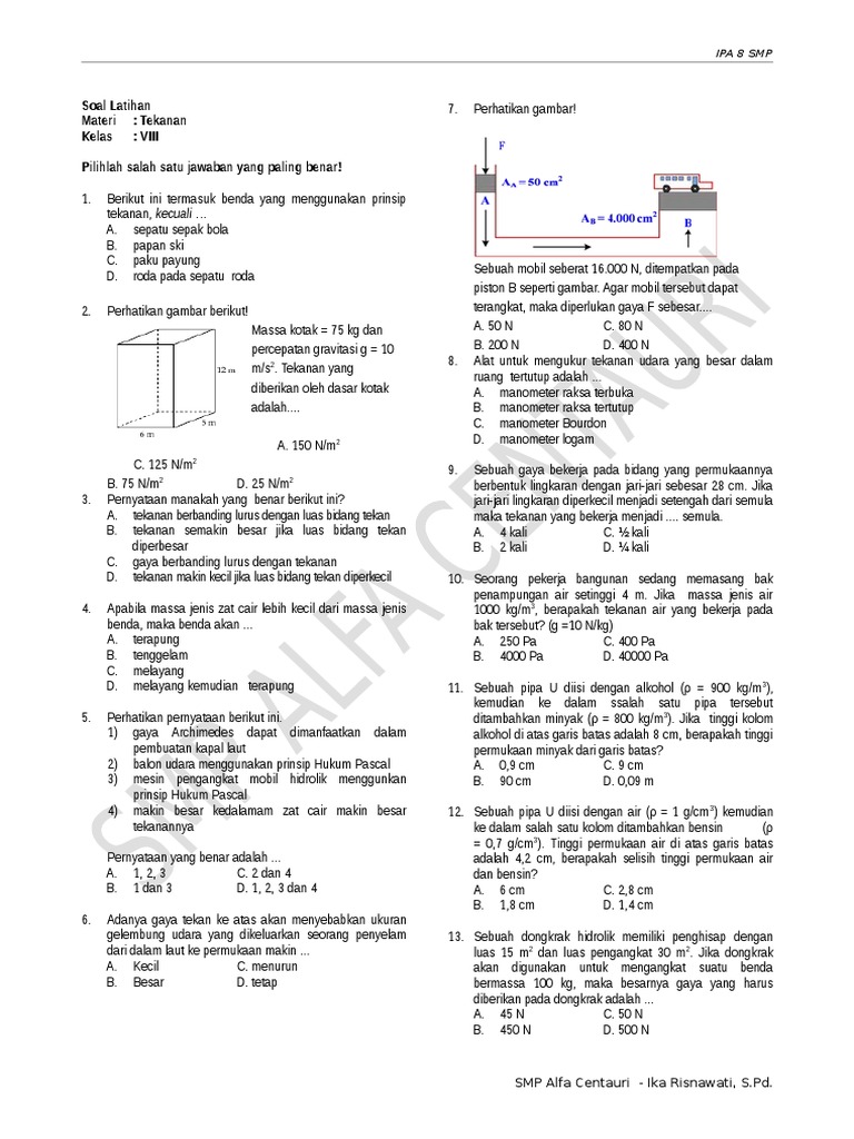 Soal Latihan Tekanan | PDF