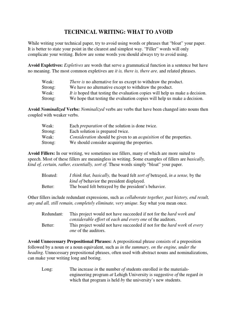 Technical Writing - What To Avoid | PDF | Phrase | Verb