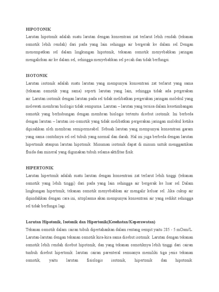Hipotonik, Isotonik, Hipertonik | PDF | Kesehatan Holistik | Sains ...