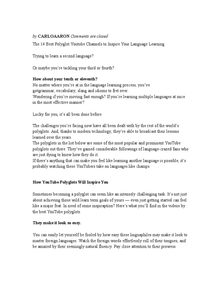 14 Inspiring Polyglot YouTube Channels | PDF