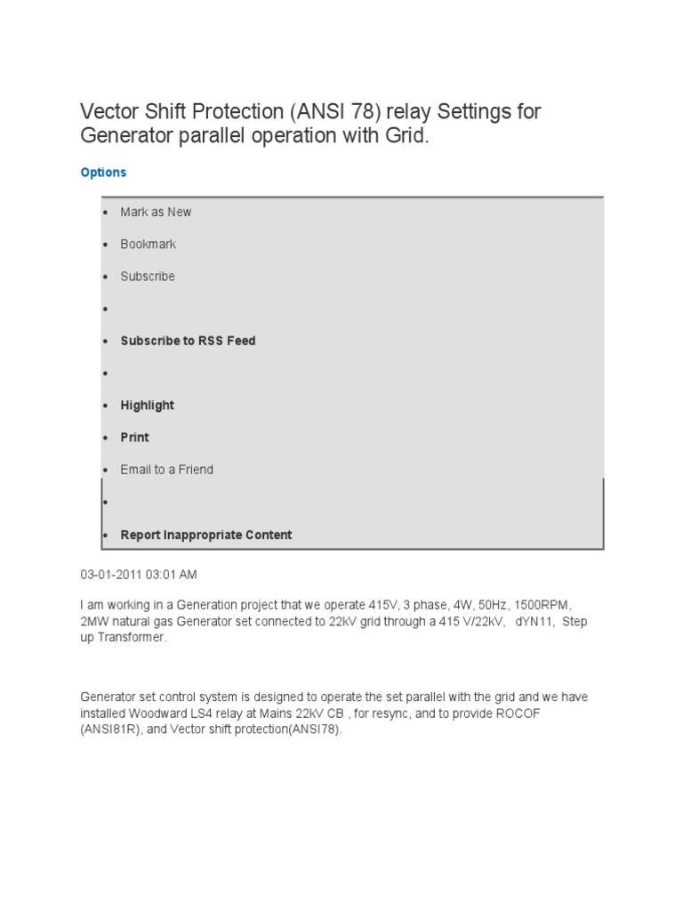 Vector Shift Protection | PDF | Electrical Grid | Relay