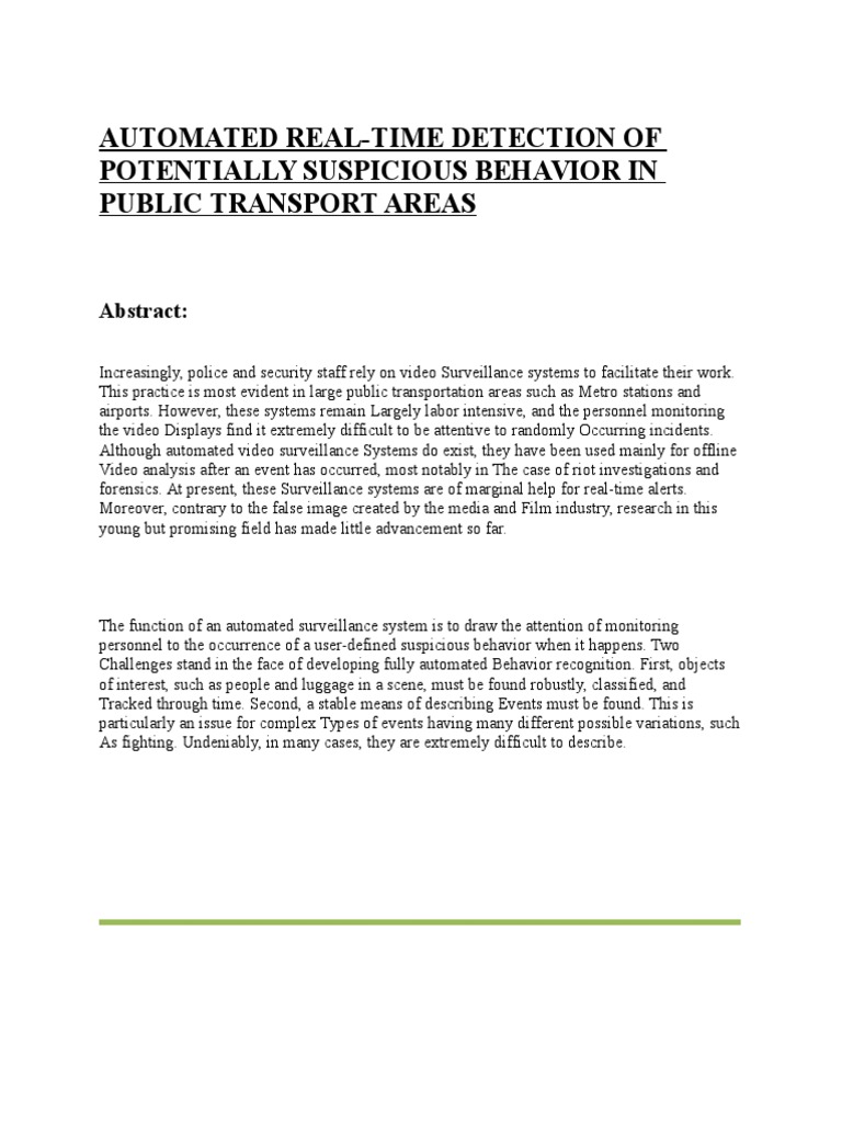 Automated Real Time Detection Of Potentially Suspicious Behavior In