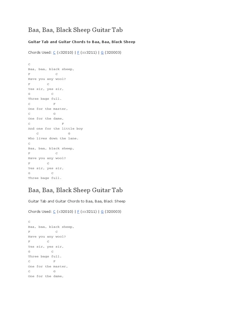 Baa Baa Black Sheep Guitar Chords