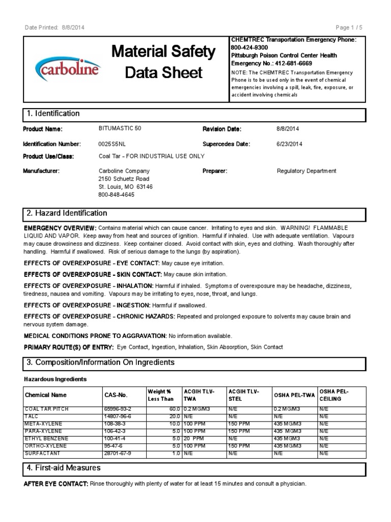 Bitumastic 50 MSDS | PDF | Personal Protective Equipment | Flammability