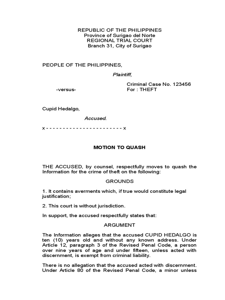 Motion to QUASH | Crimes | Crime & Justice