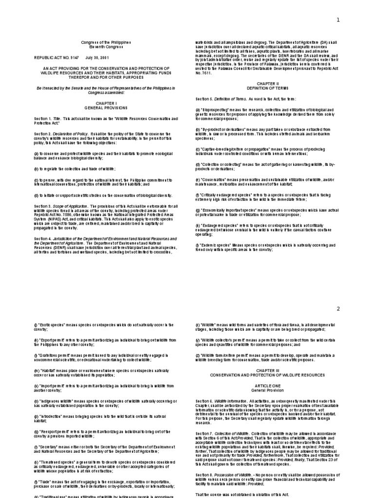 Ra 9147 | PDF | Endangered Species | Conservation Biology