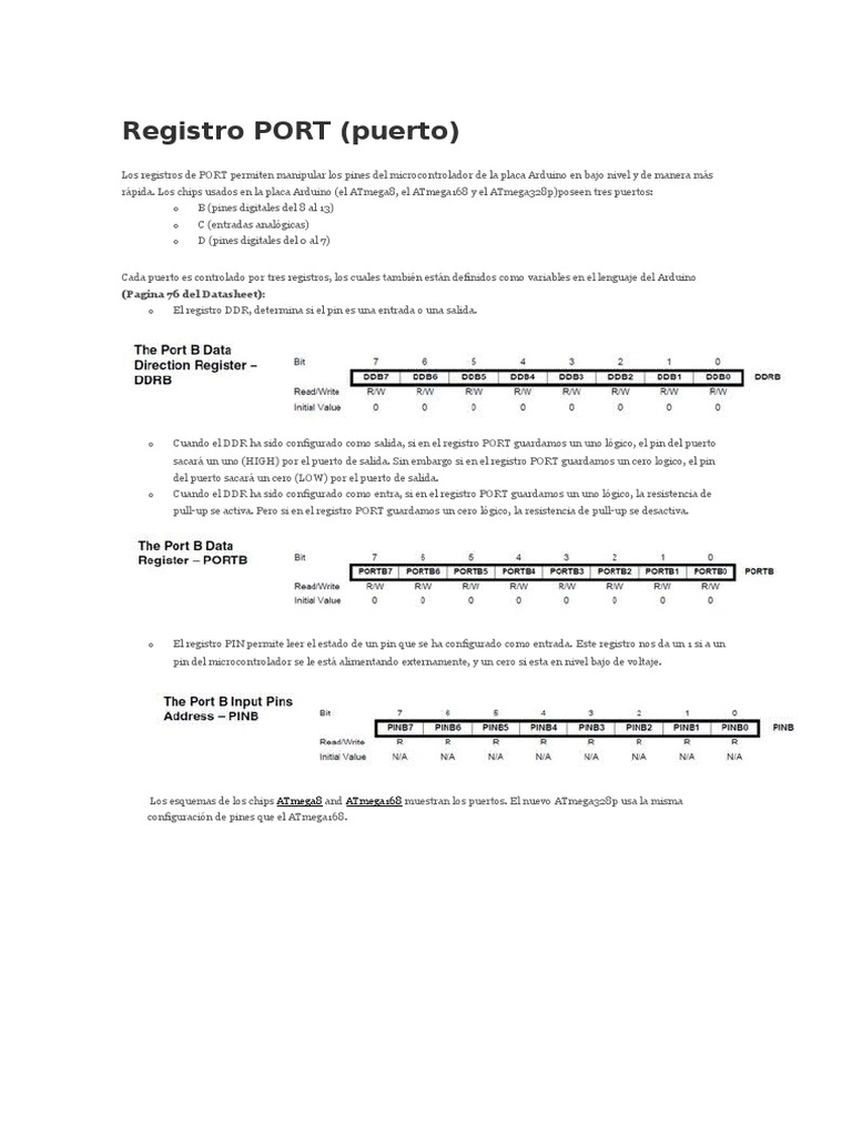 Guía sobre el uso de registros de puertos en Arduino para controlar pines digitales y analógicos ...