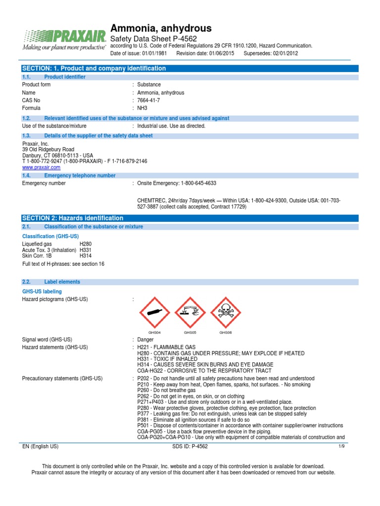 Ammonia NH3 Safety Data Sheet SDS P4562 | PDF