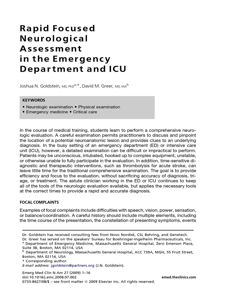 Rapid Focused Neurological Assessment in The Emergency Department and ...