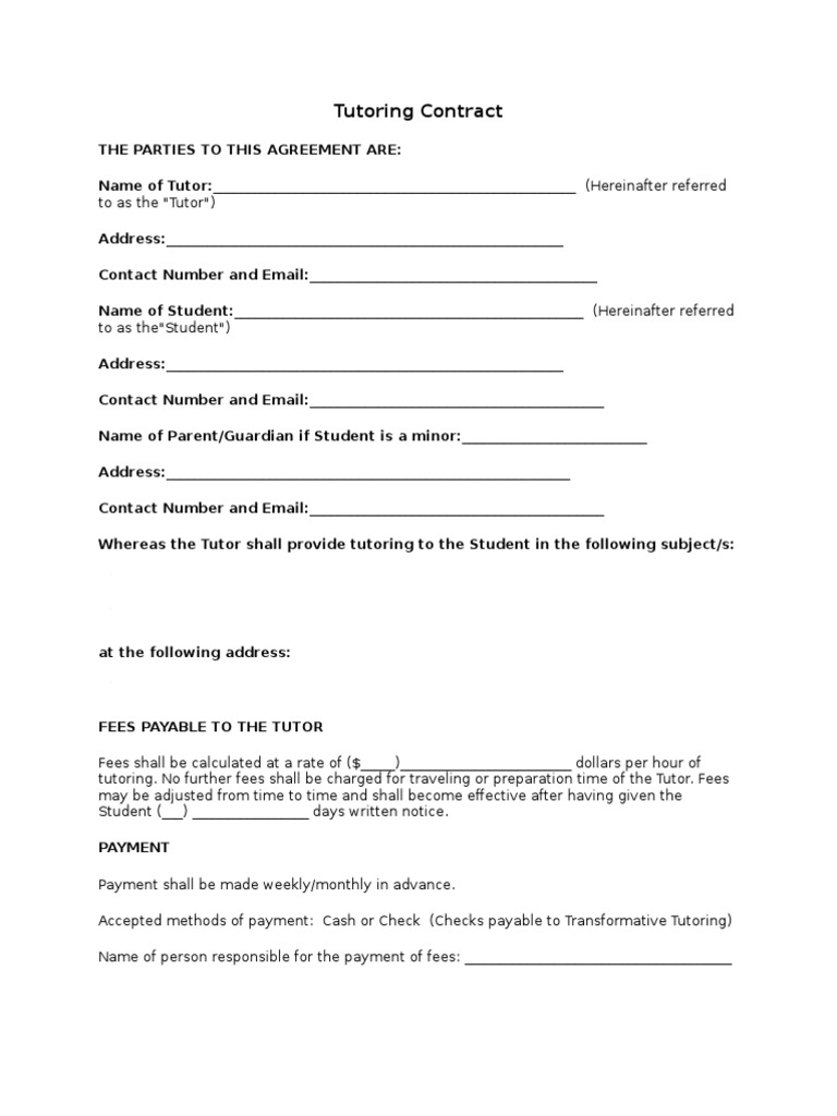 Tutoring Contract | PDF | Tutor | Private Law