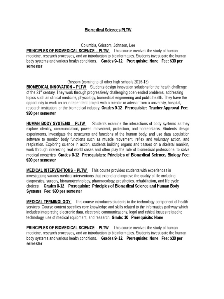PLTW Principles of Biomedical Science | PDF | Biomedical Engineering ...