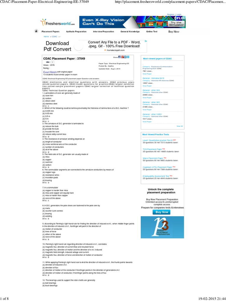 Cdac Placement Paper Electrical Engineering Ee 37049 Pdf 