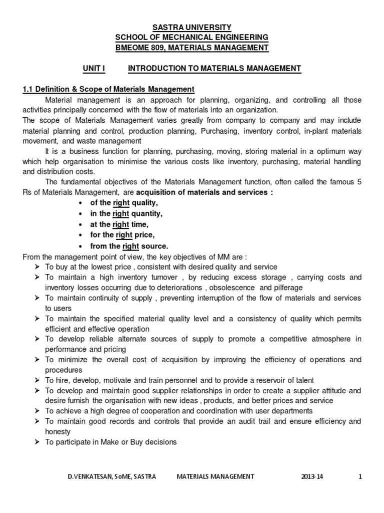 Materials Management - Class Notes | PDF | Procurement | Inventory
