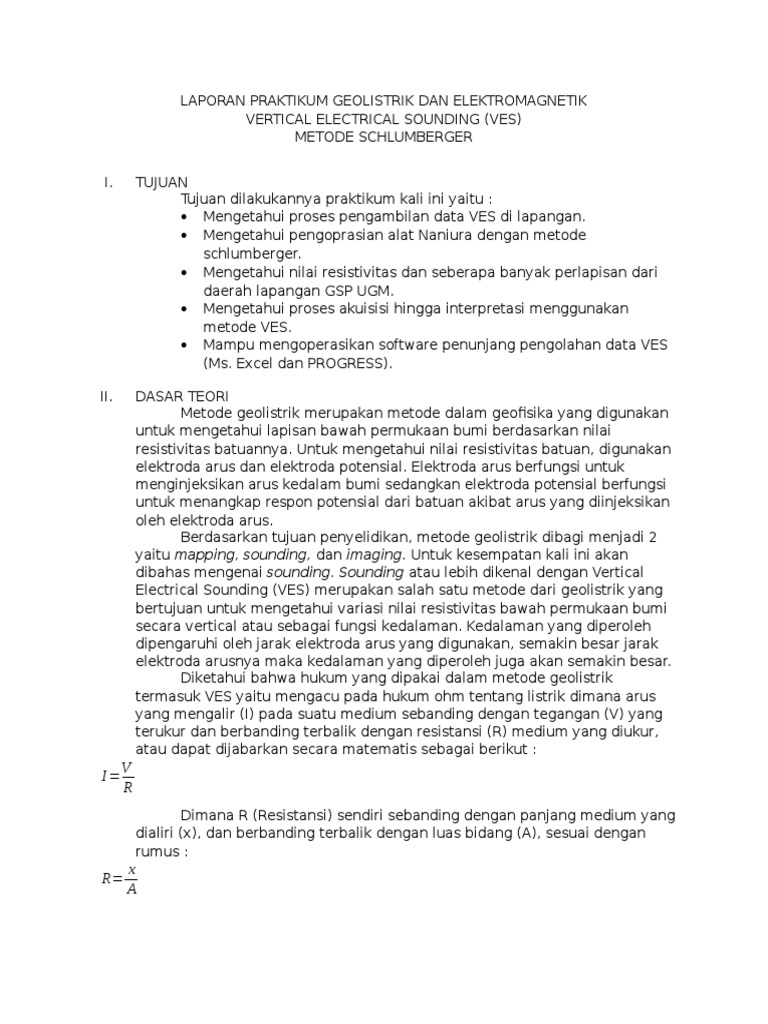 Laporan Praktikum Geolistrik Dan Elektromagnetik Ves | PDF