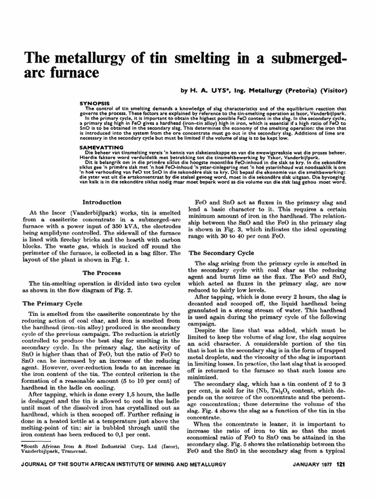 The Metallurgy of Tin Smelting in A SAF | PDF | Smelting | Tin