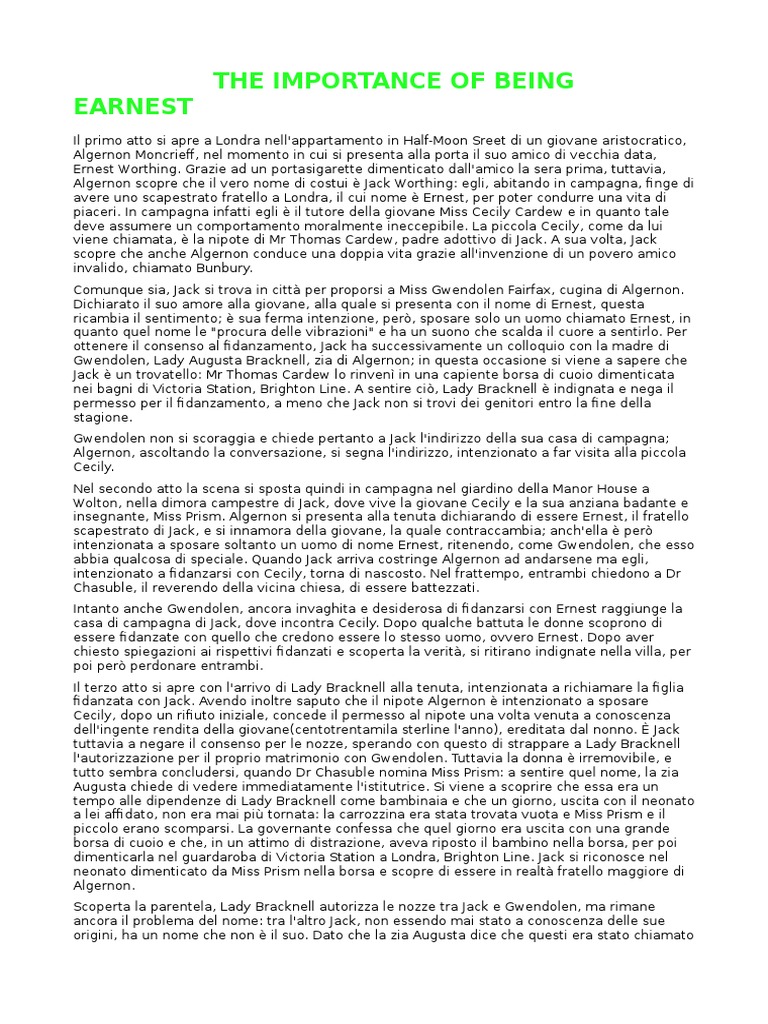 The Importance of Being Earnest | PDF