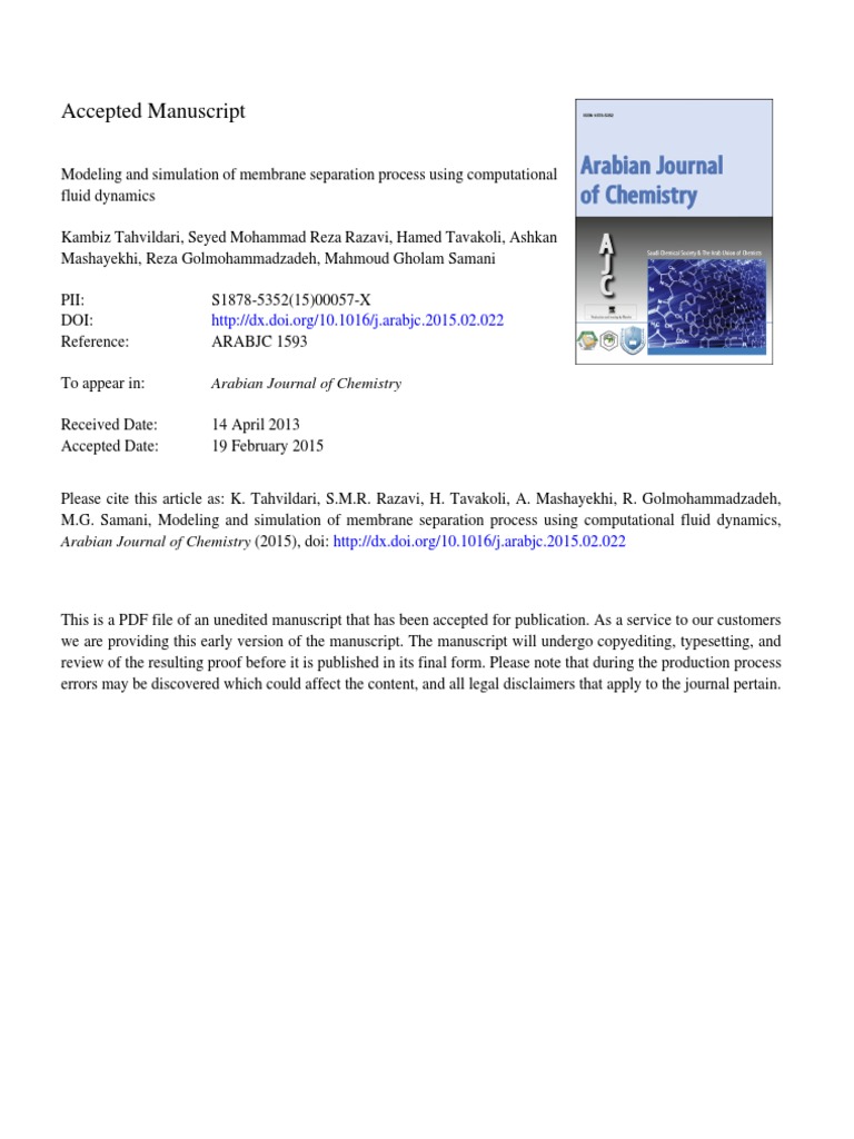 Modeling and Simulation of Membrane Separation Process Using Computational Fluid Dynamics | PDF ...