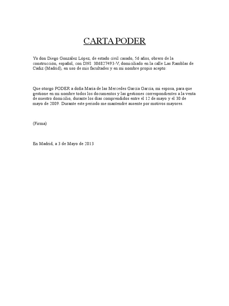 Modelo, Formato Carta Poder Venta de Bien Inmueble | PDF