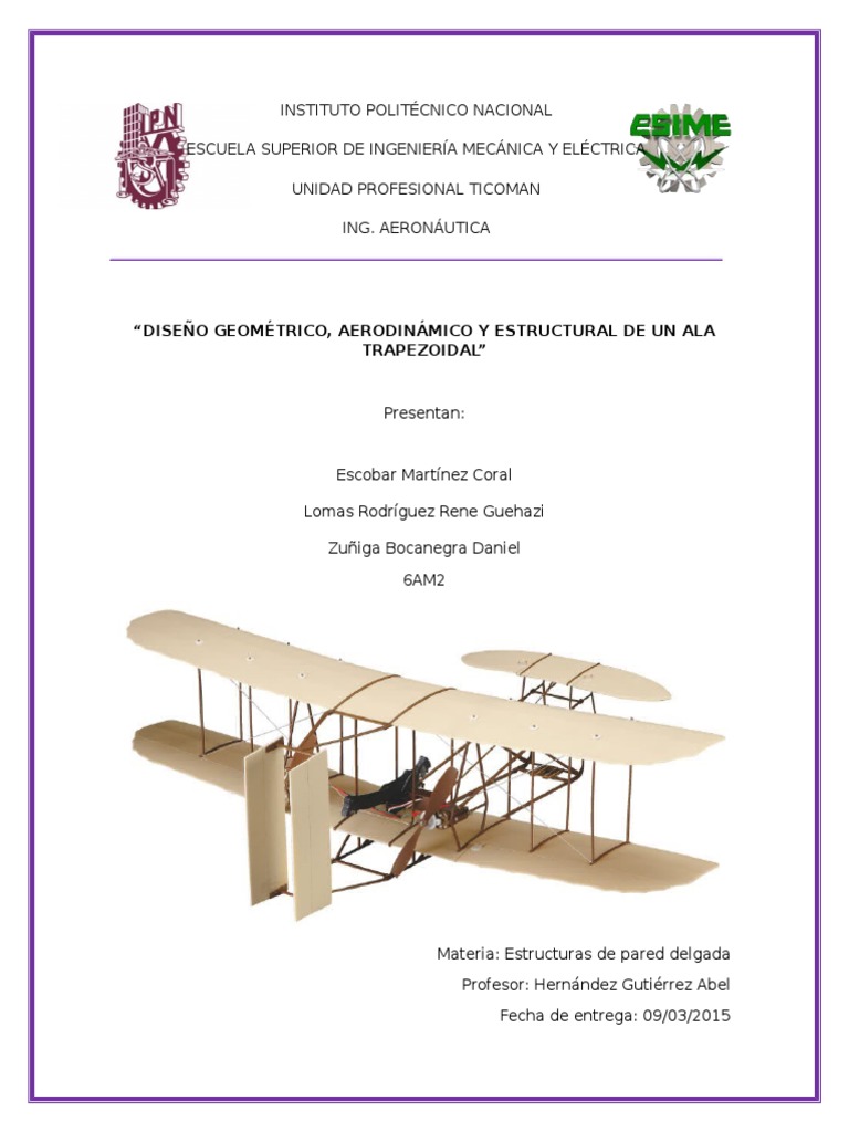 Diseño geométrico, aerodinámico y estructural de un ala trapezoidal ...