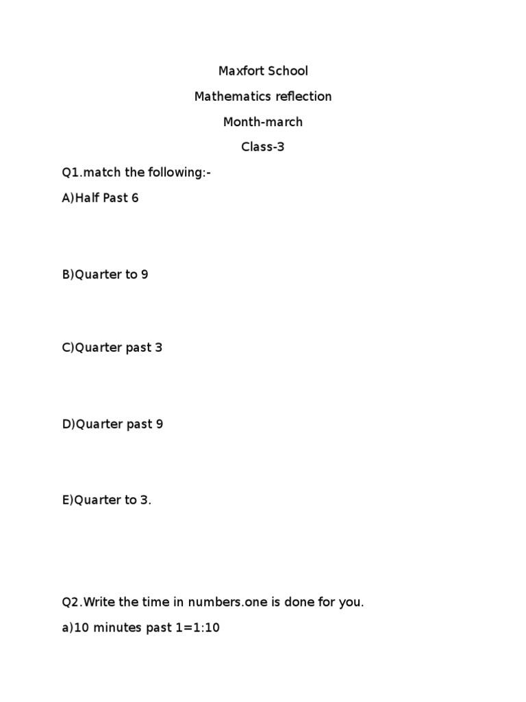 Class 3 Mathematics Worksheet | PDF