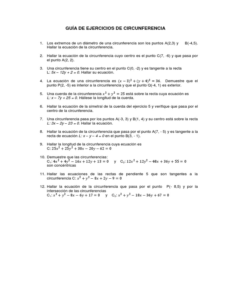 Guia de Ejercicios de Conicas. PDF PDF | PDF | Elipse | Circulo