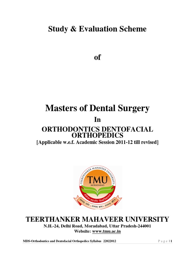 Syl Lab Us Mds Orthodontics | PDF | Orthodontics | Thesis