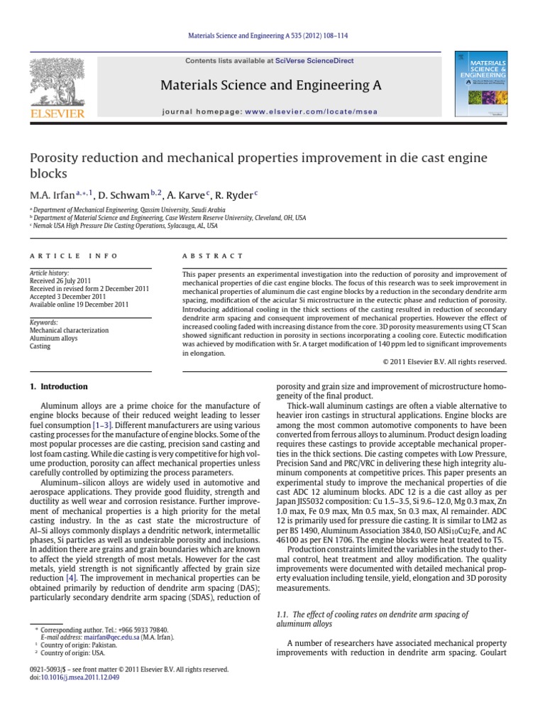 Porosity Reduction and Mechanical Properties Improvement in Die Cast ...