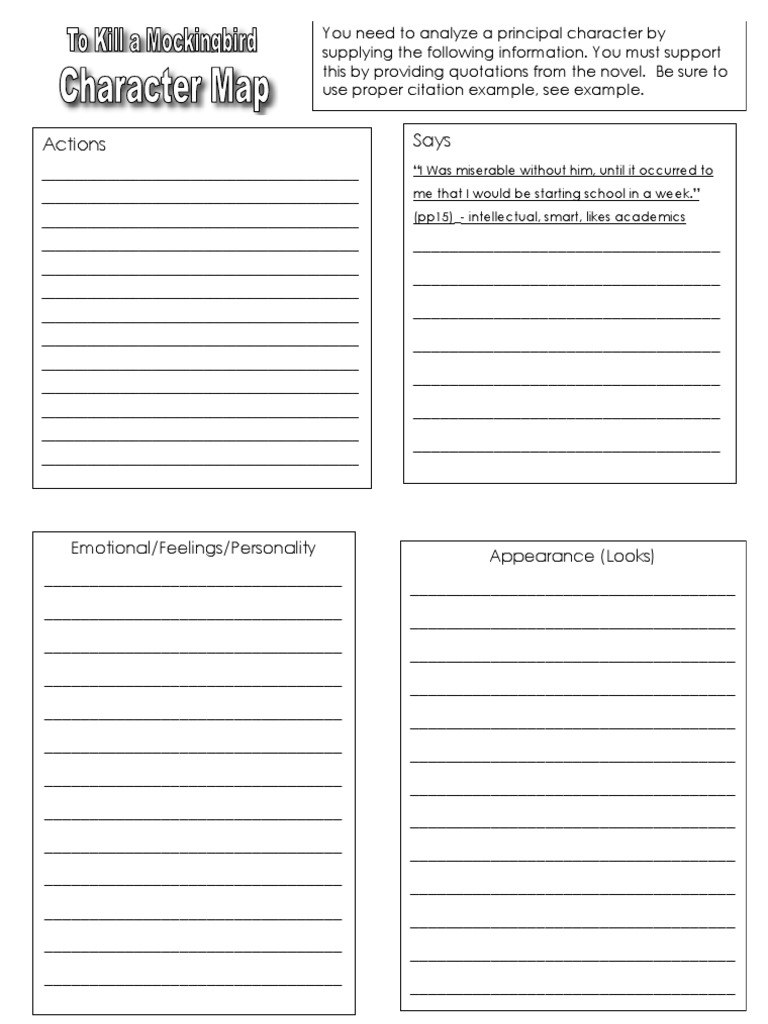 Character Analysis Worksheet for TKAM | PDF