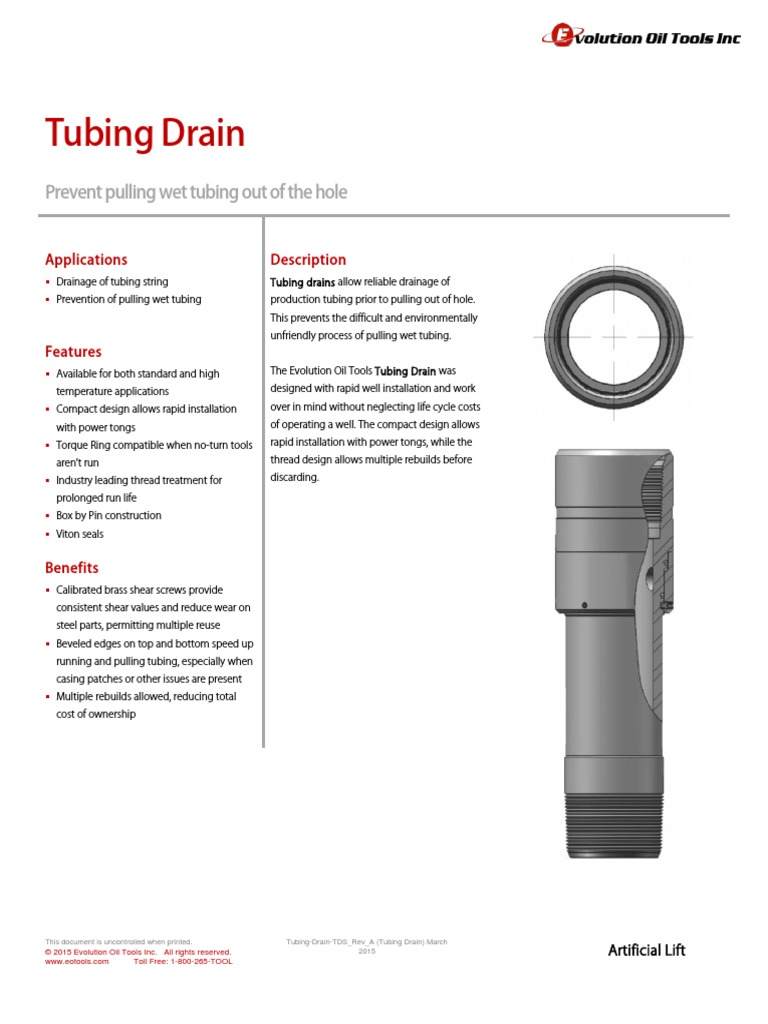 Tubing Drain Technical Datasheet | PDF | Screw | Mechanical Engineering