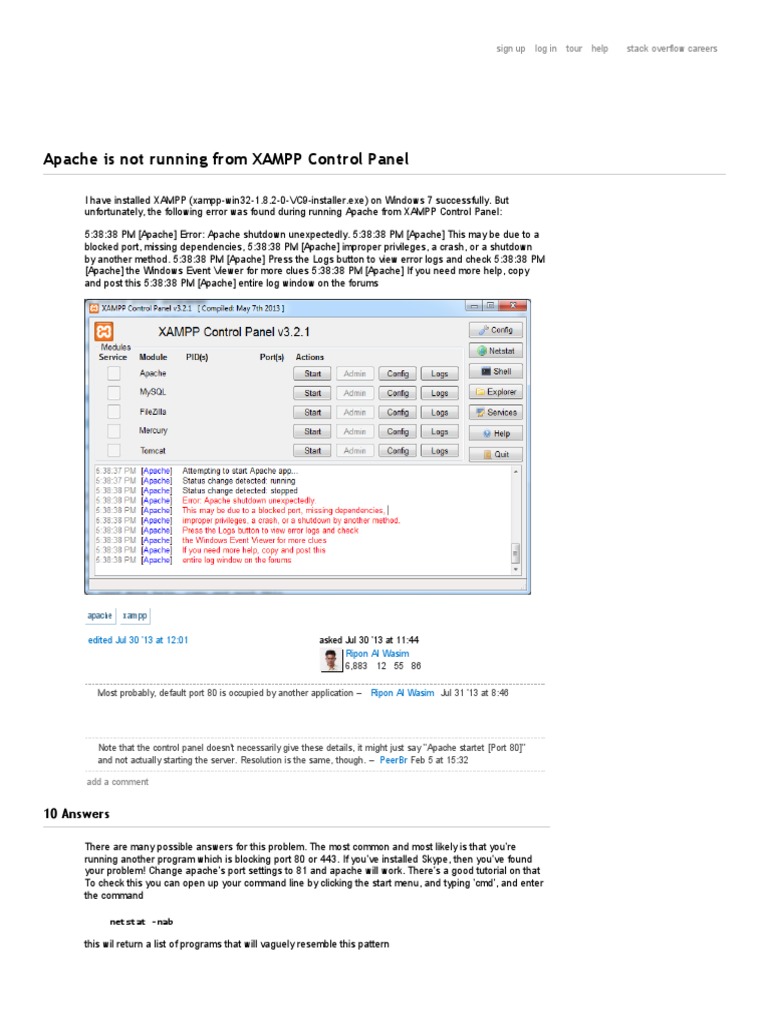 Apache Is Not Running From Xampp Control Panel Stack Overflow Pdf Command Line Interface
