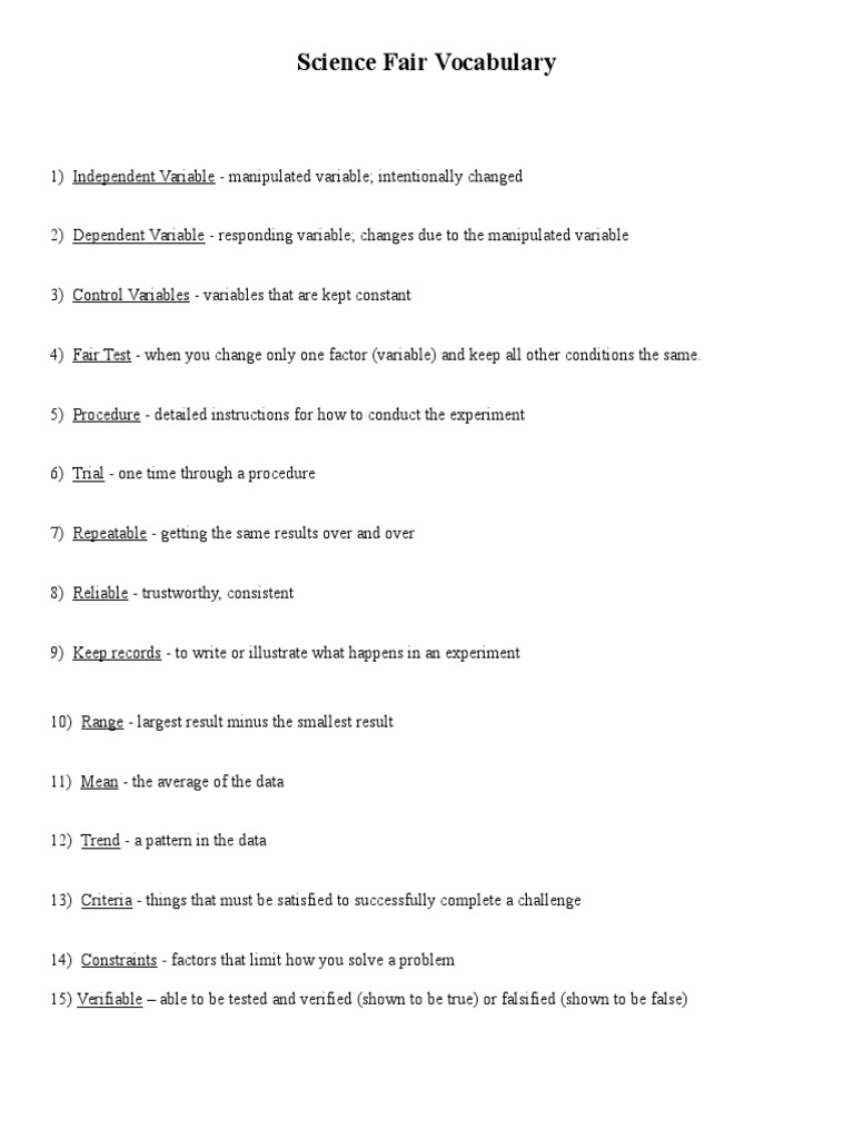 Science Fair Vocab | PDF