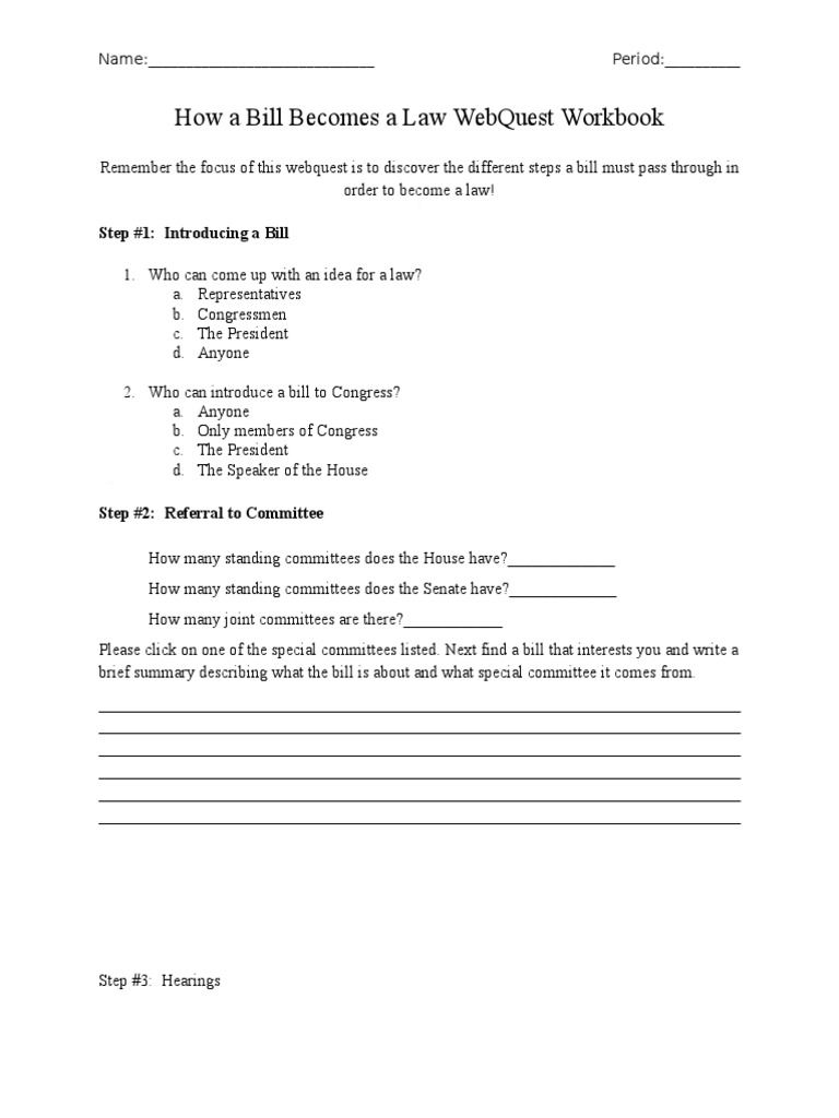 How a Bill Becomes a Law Worksheet | PDF | Veto | United States House ...