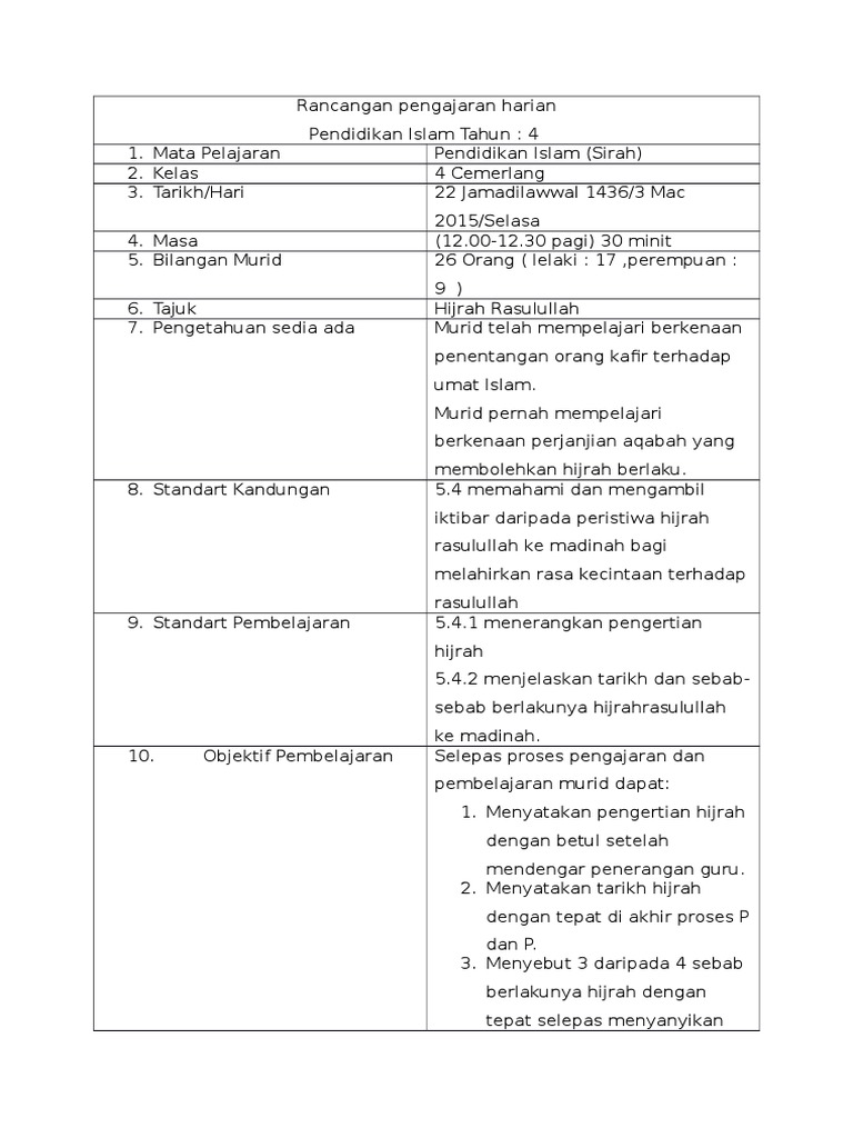 RPH Tahun 4 KSSR Hijrah | PDF | Agama & Spiritualitas