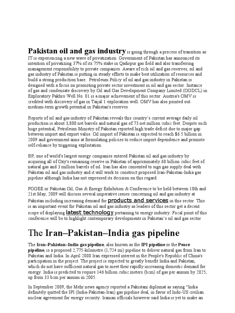 Iran-Pakistan-India Gas Pipeline Overview | PDF | Natural Gas | Pakistan