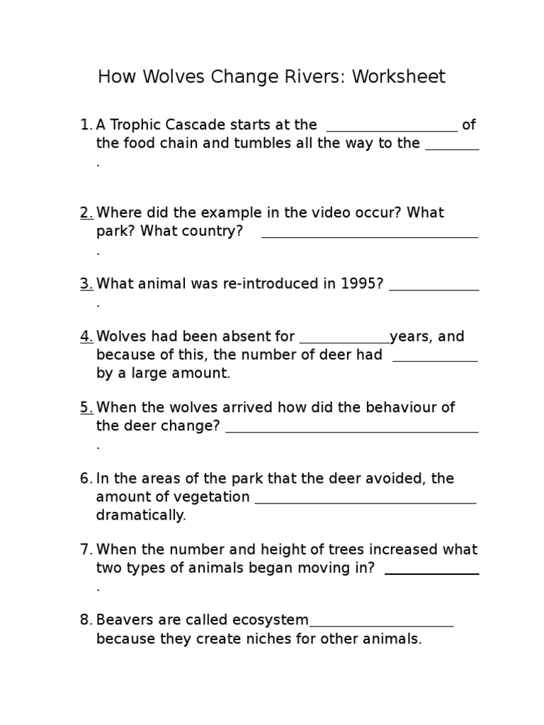 How Wolves Change Rivers: Worksheet | PDF