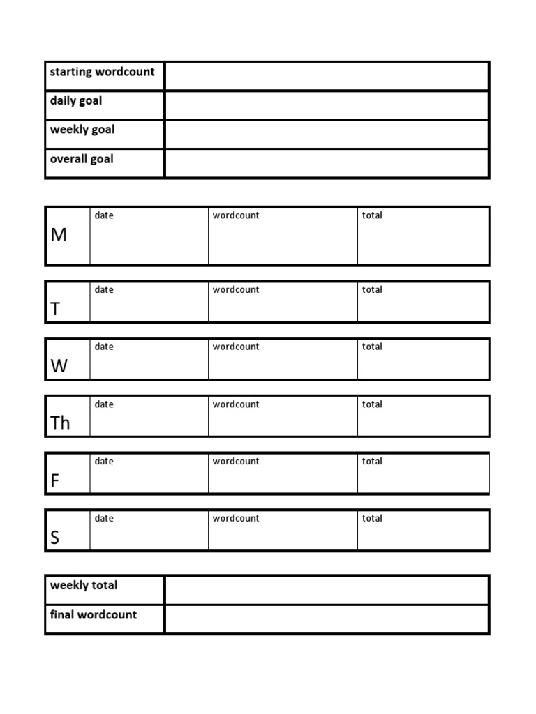Weekly Word Count Goals Tracker | PDF